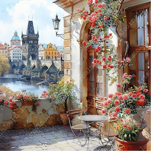 JPG Vintage Shabby Chic Prague Clipart JPEG Vintage Czech Republic Cafe ...