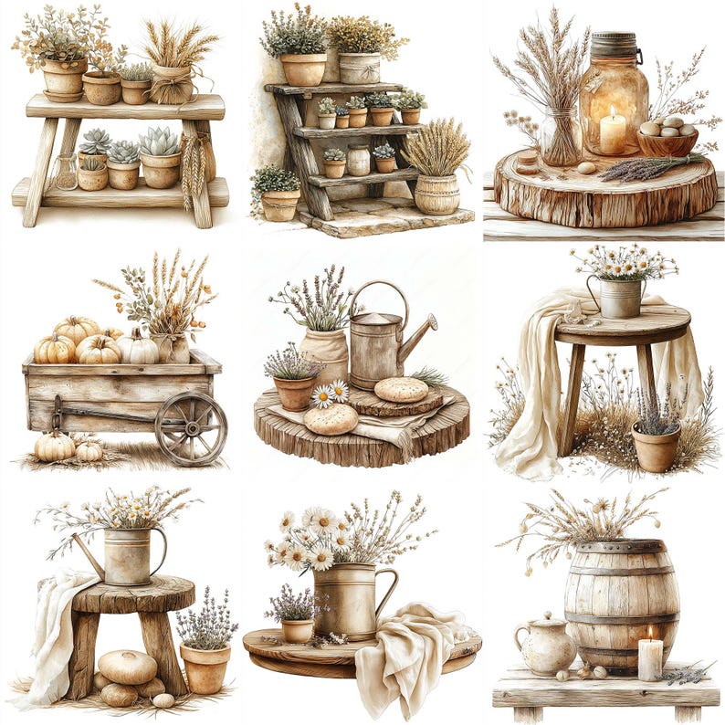 Shabby Chic Rustic Kitchen Clipart Bundle Watercolor Old Kitchen ...