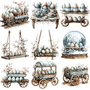 PNG + JPEG Watercolor Vintage Easter Clipart Bundle Vintage Carriage ...