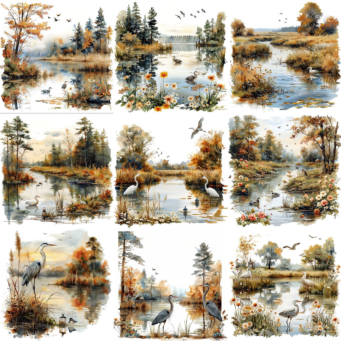 Wetland Clipart Bundle JPEG Lake Clipart Heron Clipart Instant Download ...