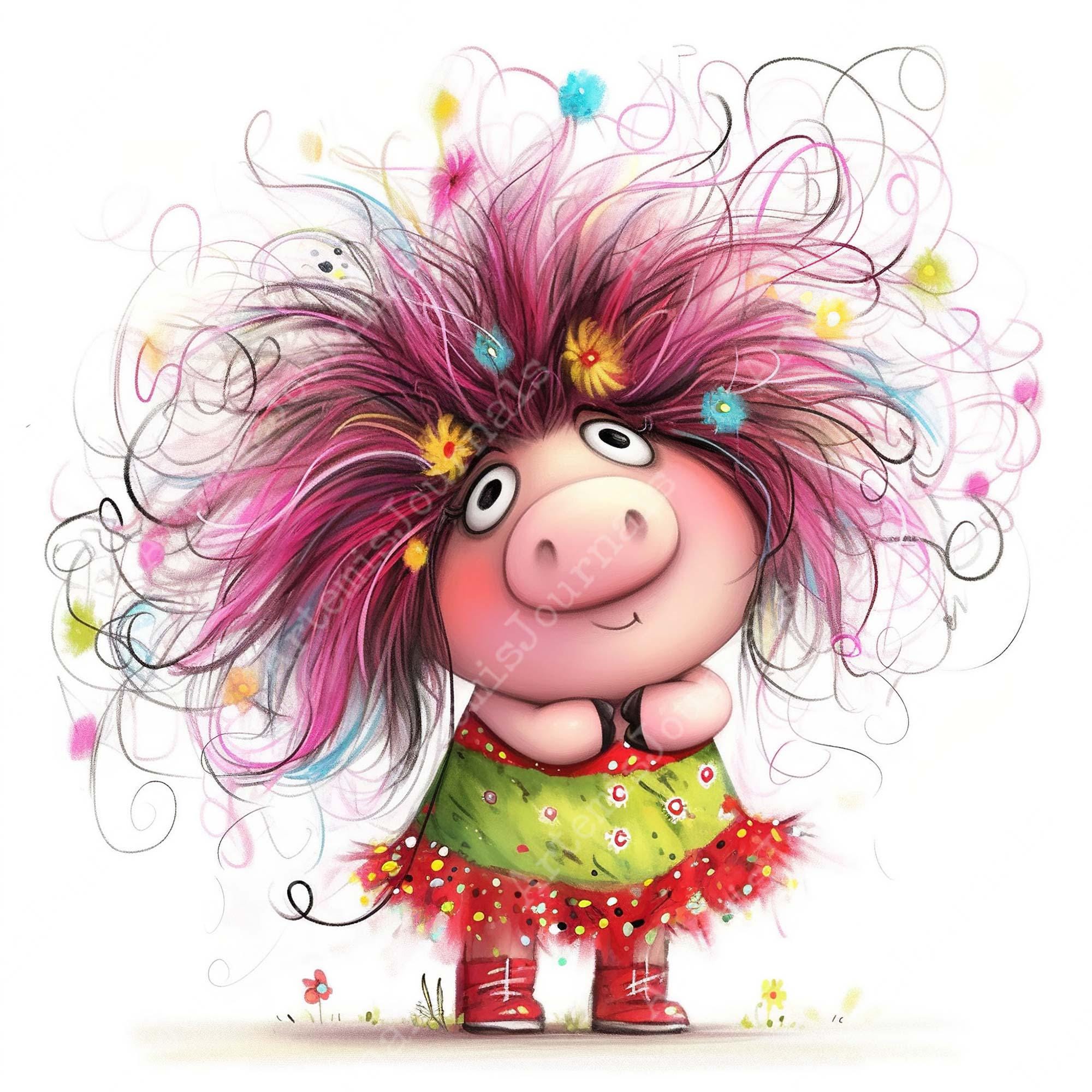 JPEG Watercolor Quirky Pig Clipart Bundle Whimsical Animal Clipart Cute ...