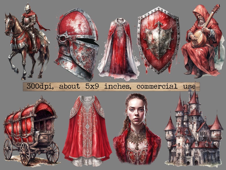 60 Medieval Watercolor Bundle Knights Ladies Castles - Etsy