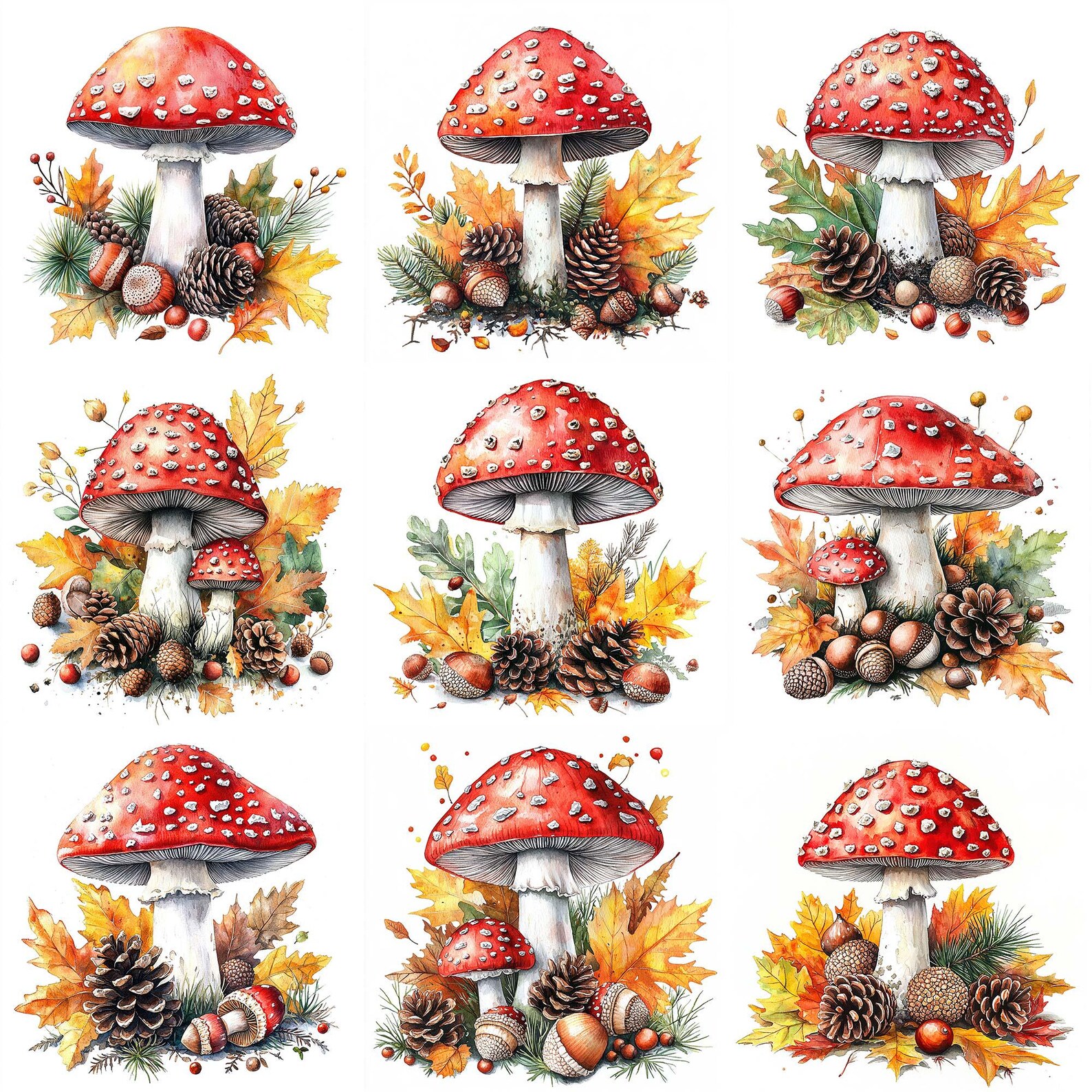 JPEG Magical Autumn Forest Mushroom Clipart Bundle Red Mushroom ...