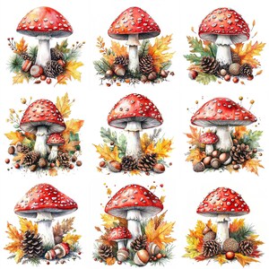 JPEG Magical Autumn Forest Mushroom Clipart Bundle Red Mushroom ...