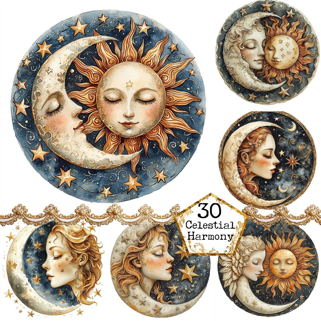JPEG Sun and Moon Clipart Bundle the Feminine and Masculine Male Female ...