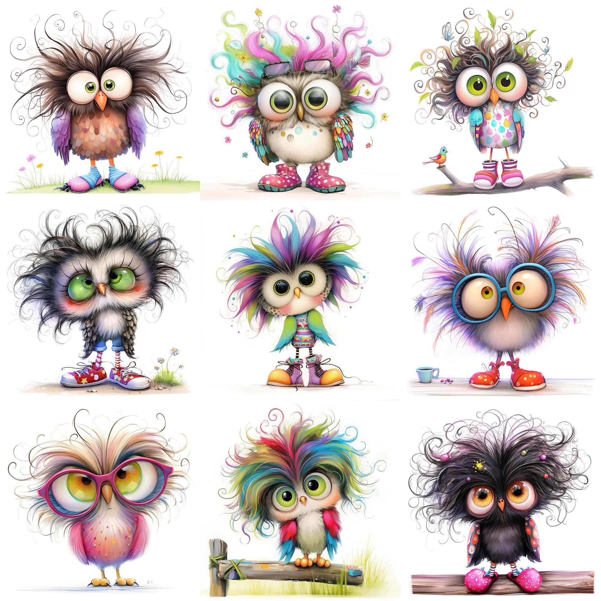 JPEG Watercolor Quirky Owl Clipart Bundle Watercolor Whimsical Bird ...