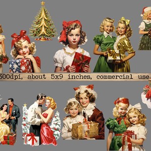 Retro Christmas Clipart PNG Bundle, '50s Transparent PNG, Wwii Clipart ...
