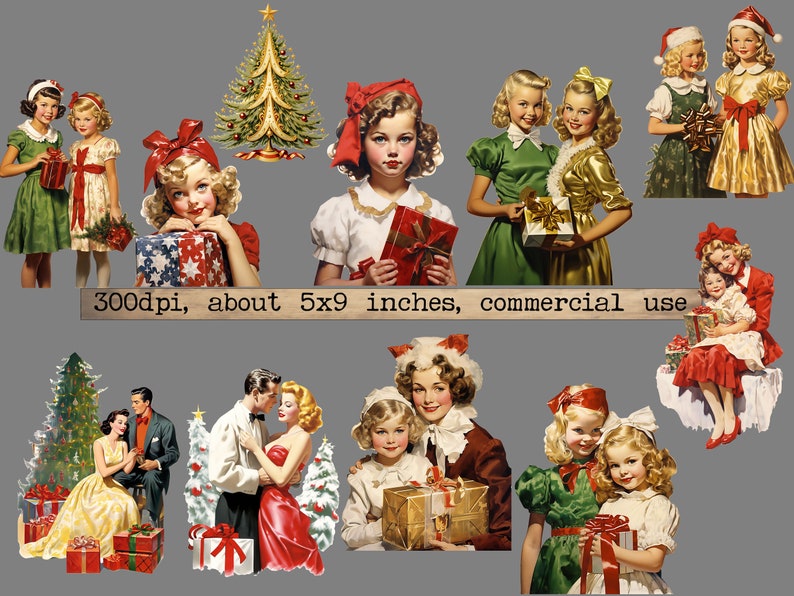 Retro Christmas Clipart PNG Bundle, '50s Transparent PNG, Wwii Clipart ...