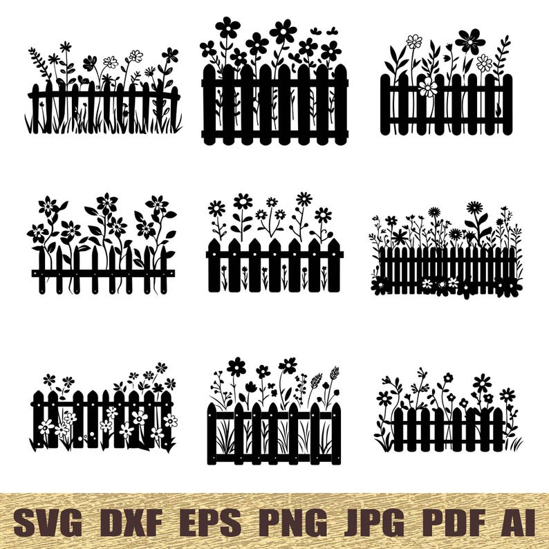 15 Floral Fence Svg, Dxf, Eps, Ai, Pdf, Jpg, Png Fence Silhouettes Cut ...