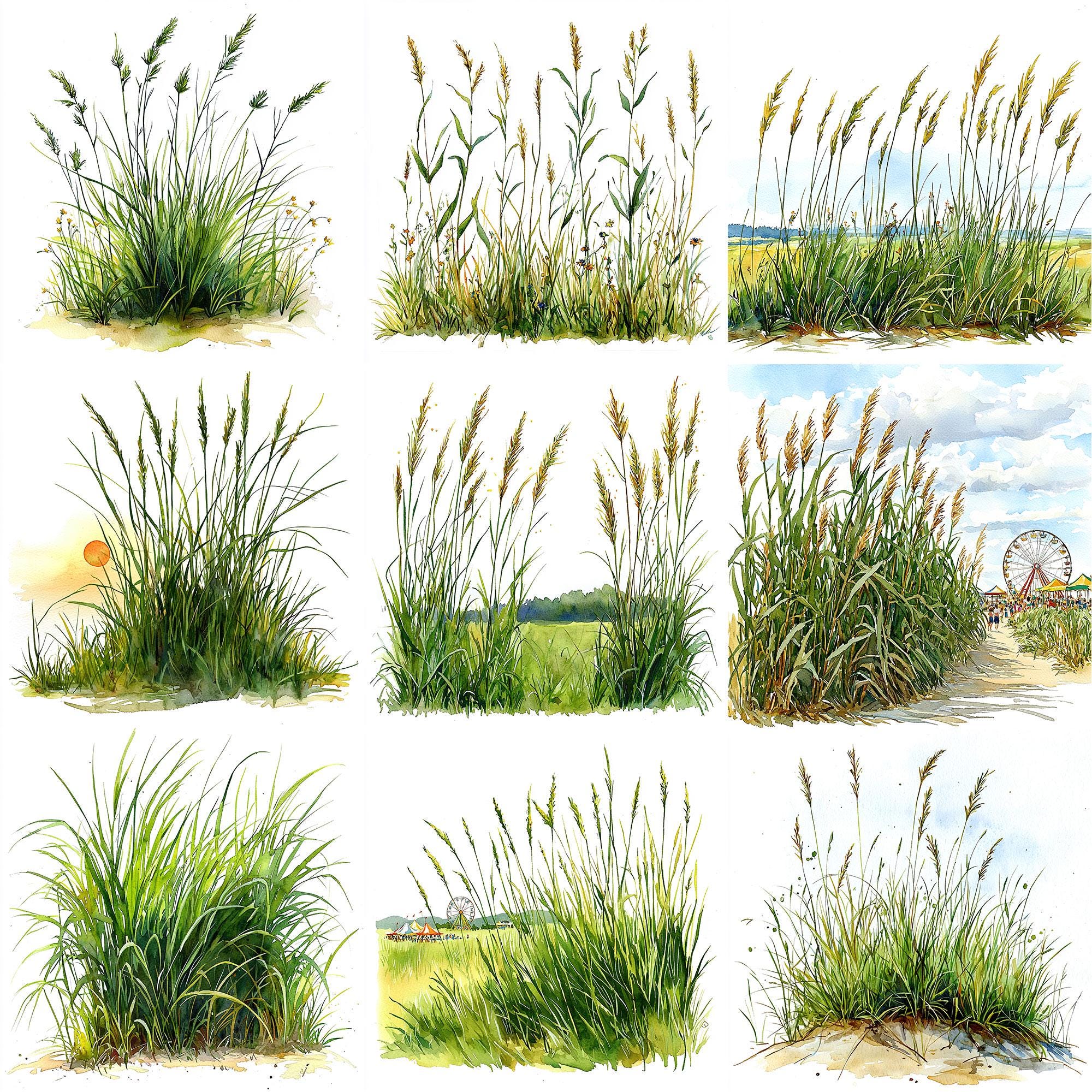 JPEG Watercolor Blooming Grass Clipart Bundle Tufts of Grass Botanical ...