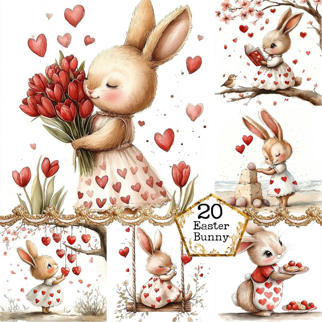 JPEG Watercolor Spring Rabbit Clipart Bundle Cute Bunny Clipart Spring ...