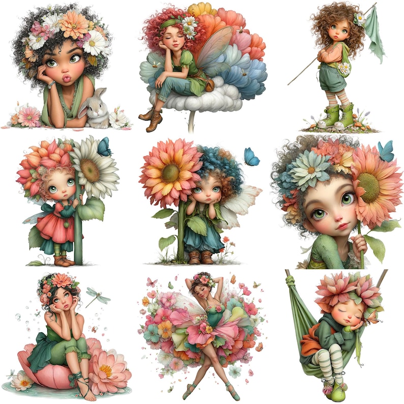Garden Fairy - Watercolor Clipart Bundle PNG + JPEG Format Paper Crafts ...