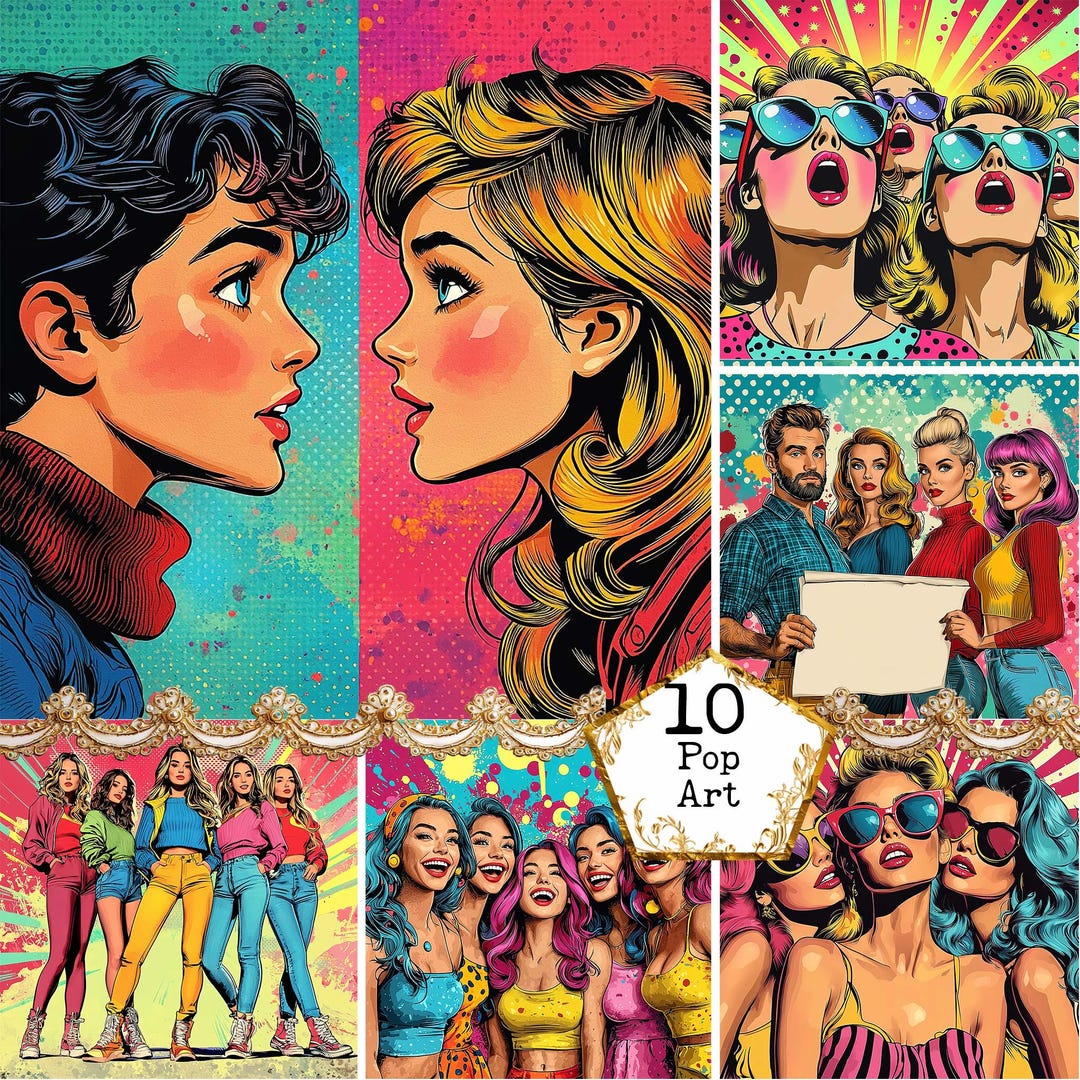 JPEG Retro Comic Style Pop Art Girls Bundle Pop Art Girl Clip Art Retro ...