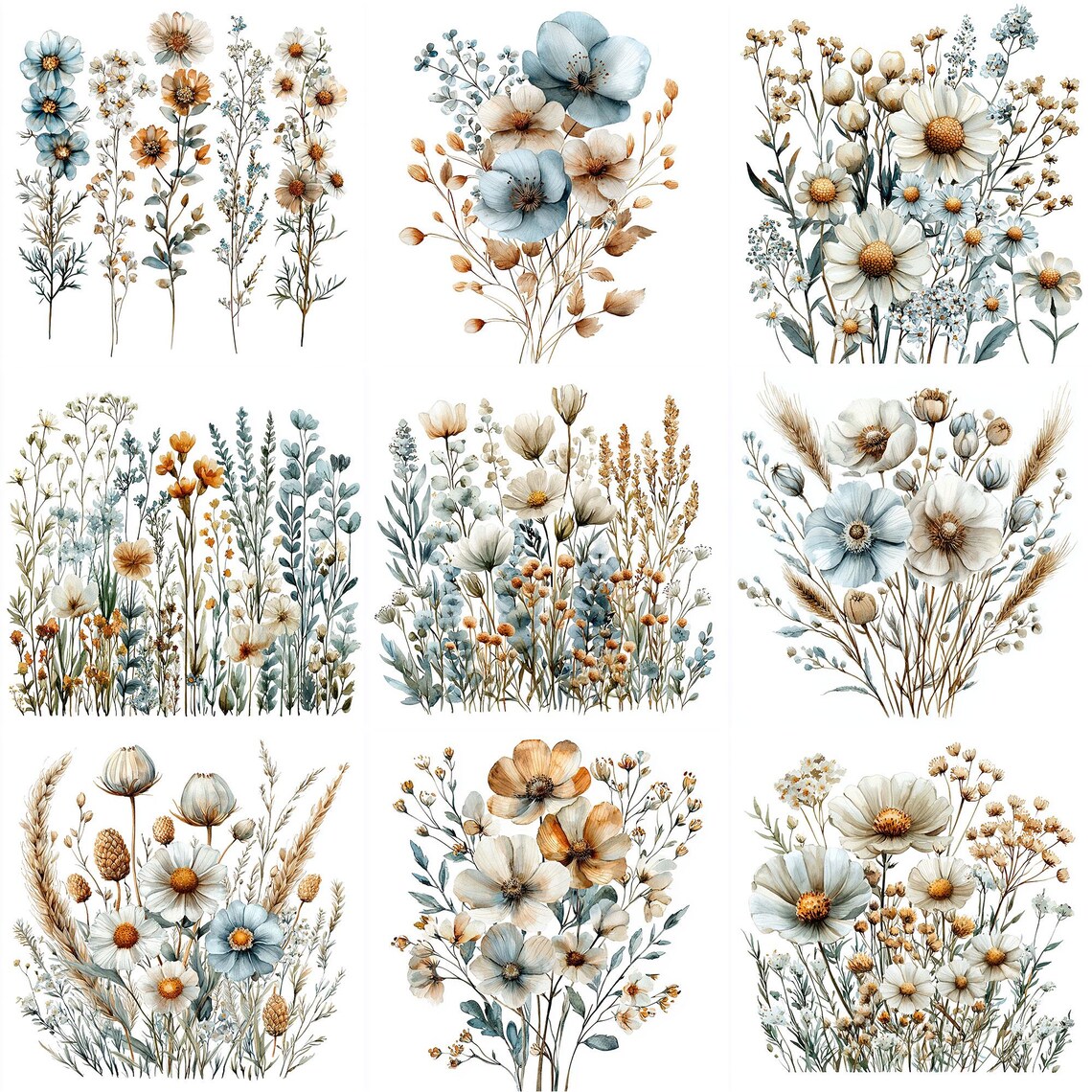 JPEG Wild Boho Flower Clipart Bundle Floral Abstract Florals Commercial ...