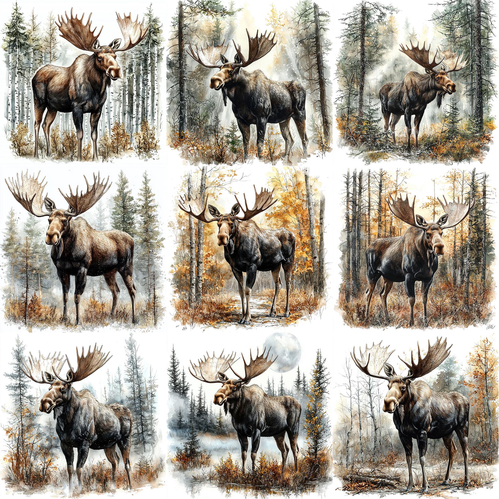 JPEG Watercolor Moose Clipart Bundle Forest Clipart Woodland Art ...