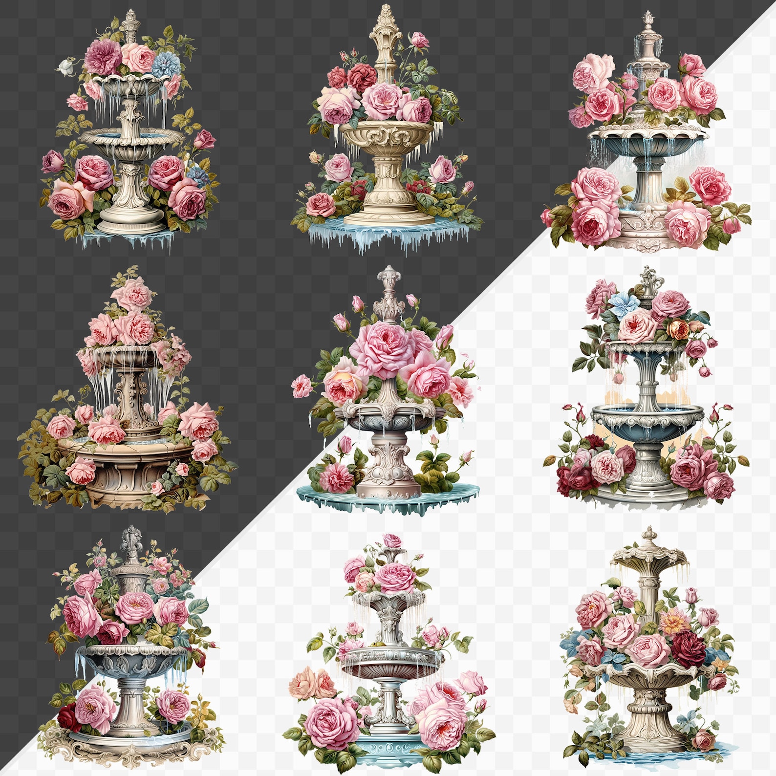 PNG Watercolor Fountains Clipart Bundle Park Fountain PNG Commercial ...