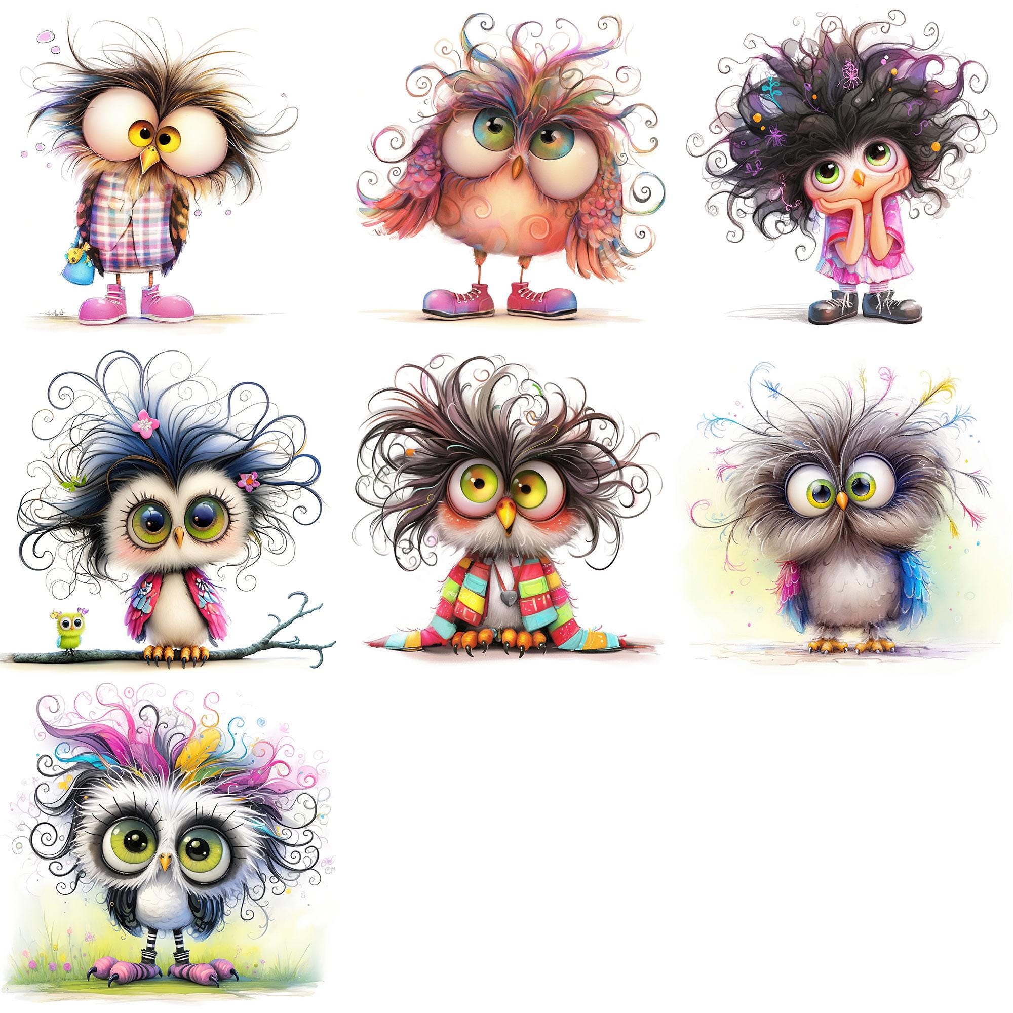 JPEG Watercolor Quirky Owl Clipart Bundle Watercolor Whimsical Bird ...