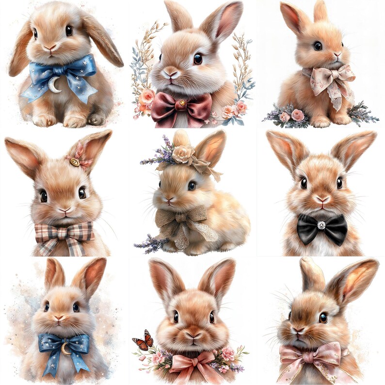 JPEG Watercolor Spring Rabbit Clipart Bundle Cute Bunny Clipart Spring ...