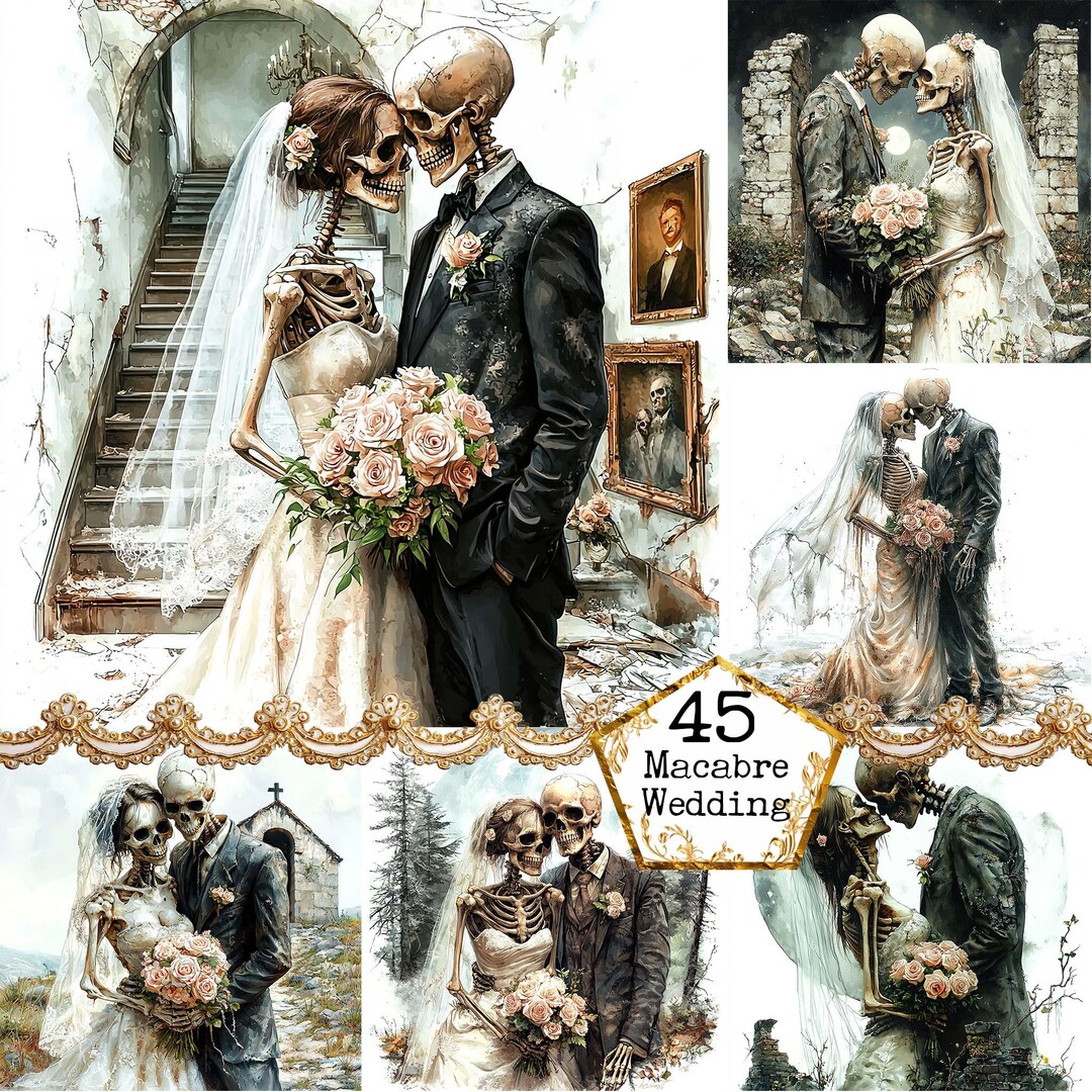 JPEG Watercolor Skeleton Wedding Clipart Bundle Halloween Graphics ...