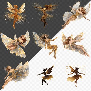 Gold Glitter Fairy Clipart Bundle Magical Clipart Fairy Wings Brocade ...