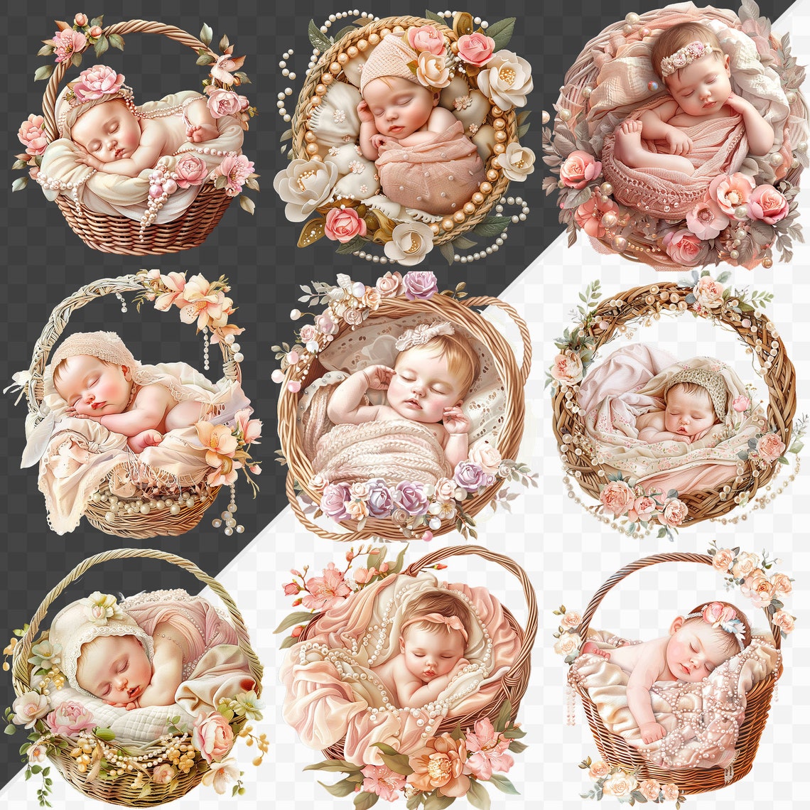 PNG Baby in a Basket Clipart Baby Girl Boy Clip Art Nursery Wall Art ...