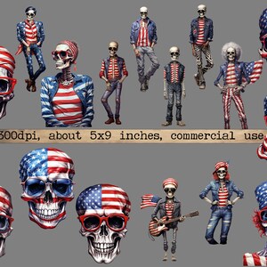 Patriotic Skull Clipart Bundle PNG Patriotic Skeleton Clipart Rock and ...