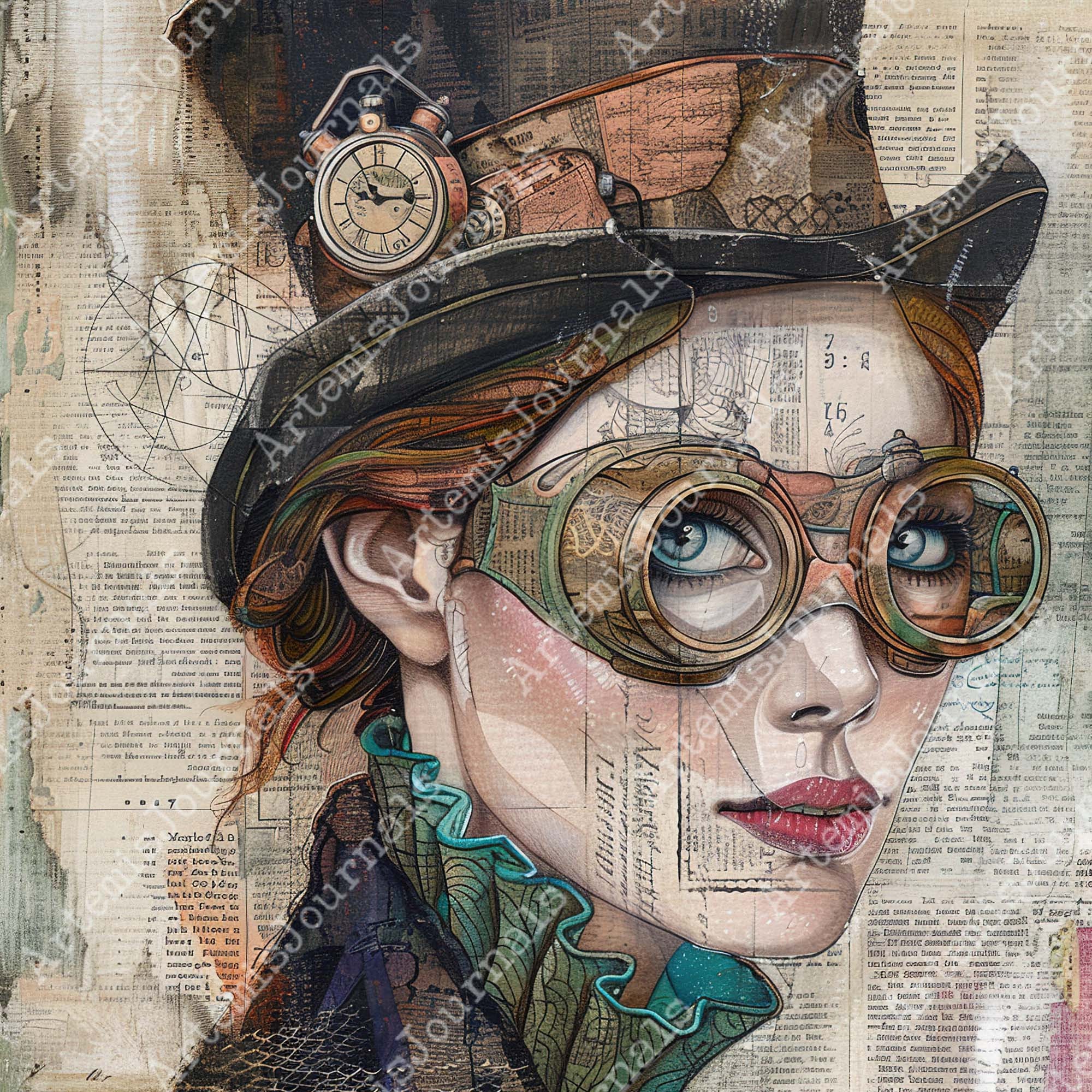 PNG Steampunk Lady Collage Sheet Paper Pack, Printable, Steampunk Junk ...