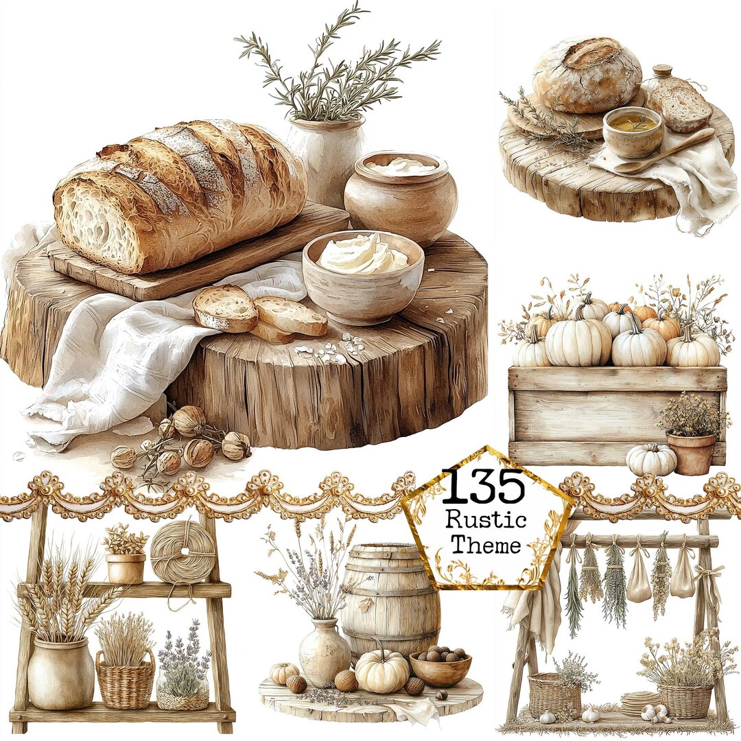 Shabby Chic Rustic Kitchen Clipart Bundle Watercolor Old Kitchen ...