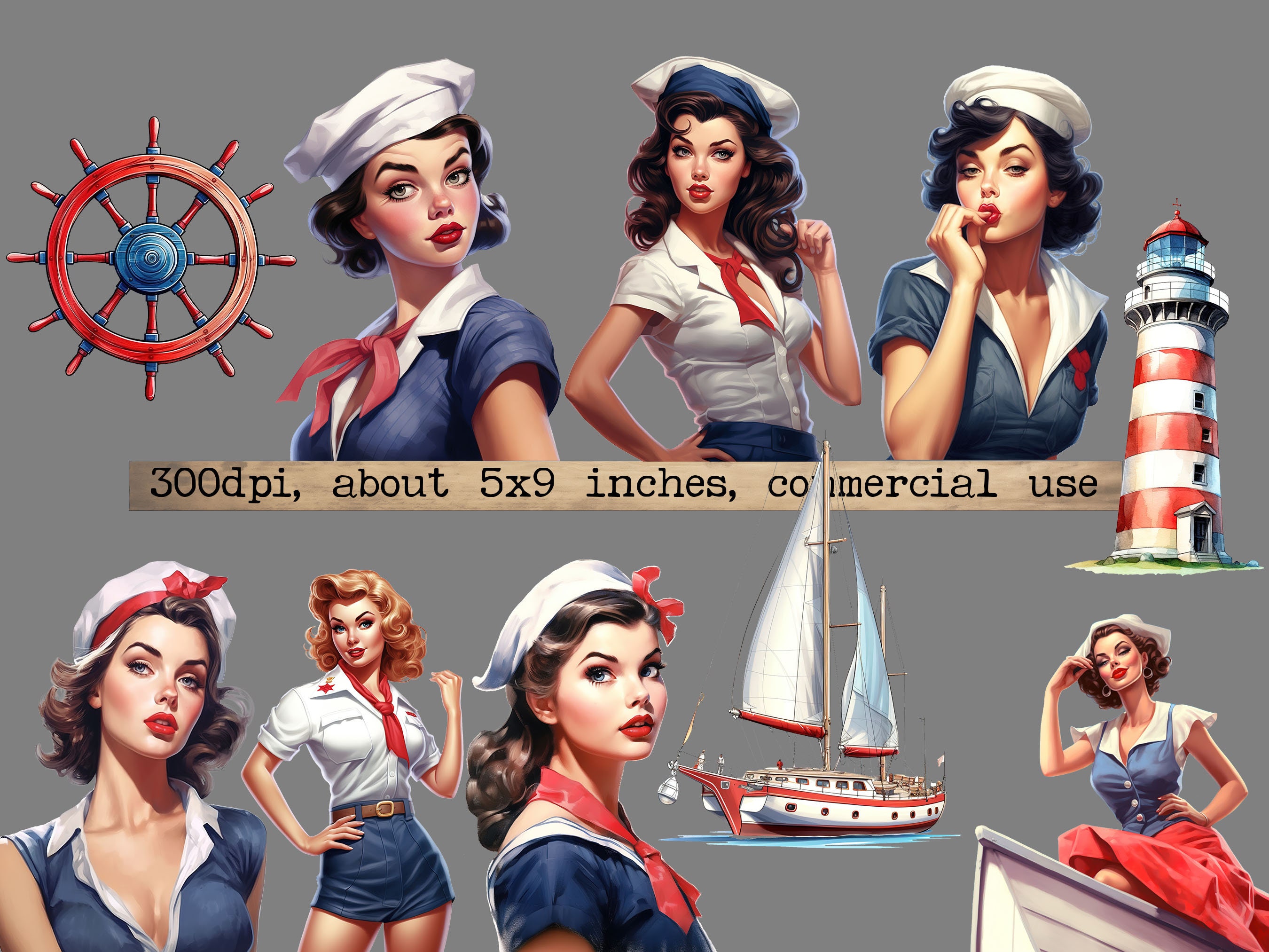 50's Sailor Pin up Girls Transparent PNG Clipart Retro - Etsy
