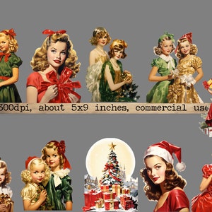Retro Christmas Clipart PNG Bundle, '50s Transparent PNG, Wwii Clipart ...