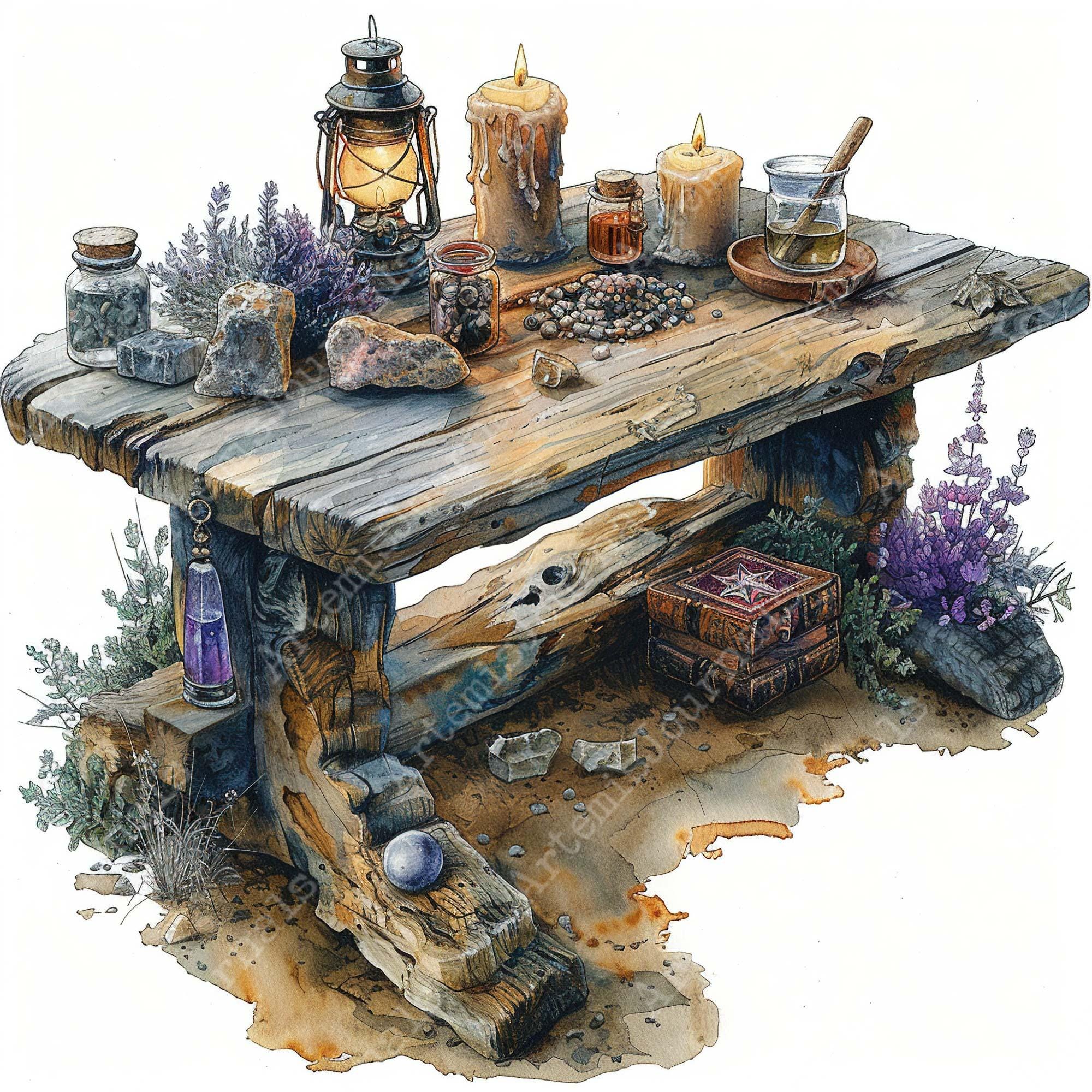 JPEG Witches Desk Clipart Bundle Crystal Ball Magic Stones Spells and ...