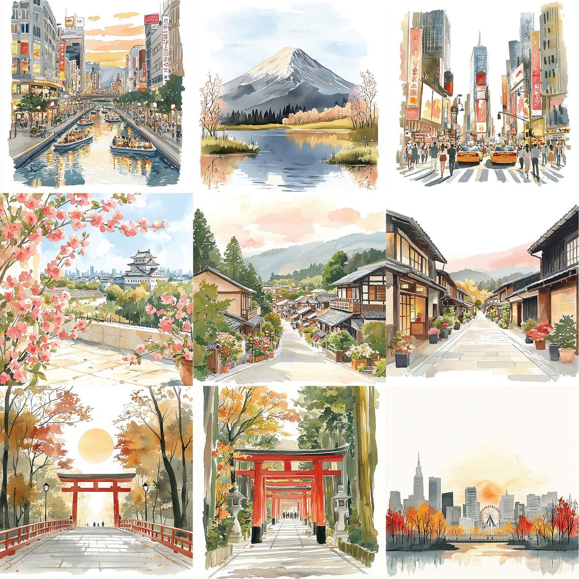 JPEG Watercolor Japan Clipart Bundle Asian Clipart Country Clipart ...