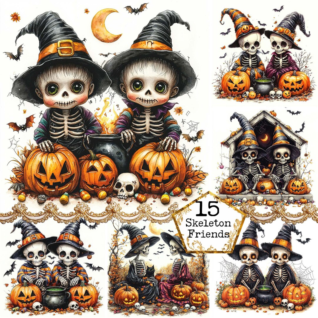 JPEG Halloween Skeleton Friends Clipart Bundle Halloween Friends ...