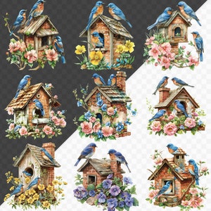 Watercolor Birdhouse Clipart Bundle Bird Clipart Floral Bird Clipart ...