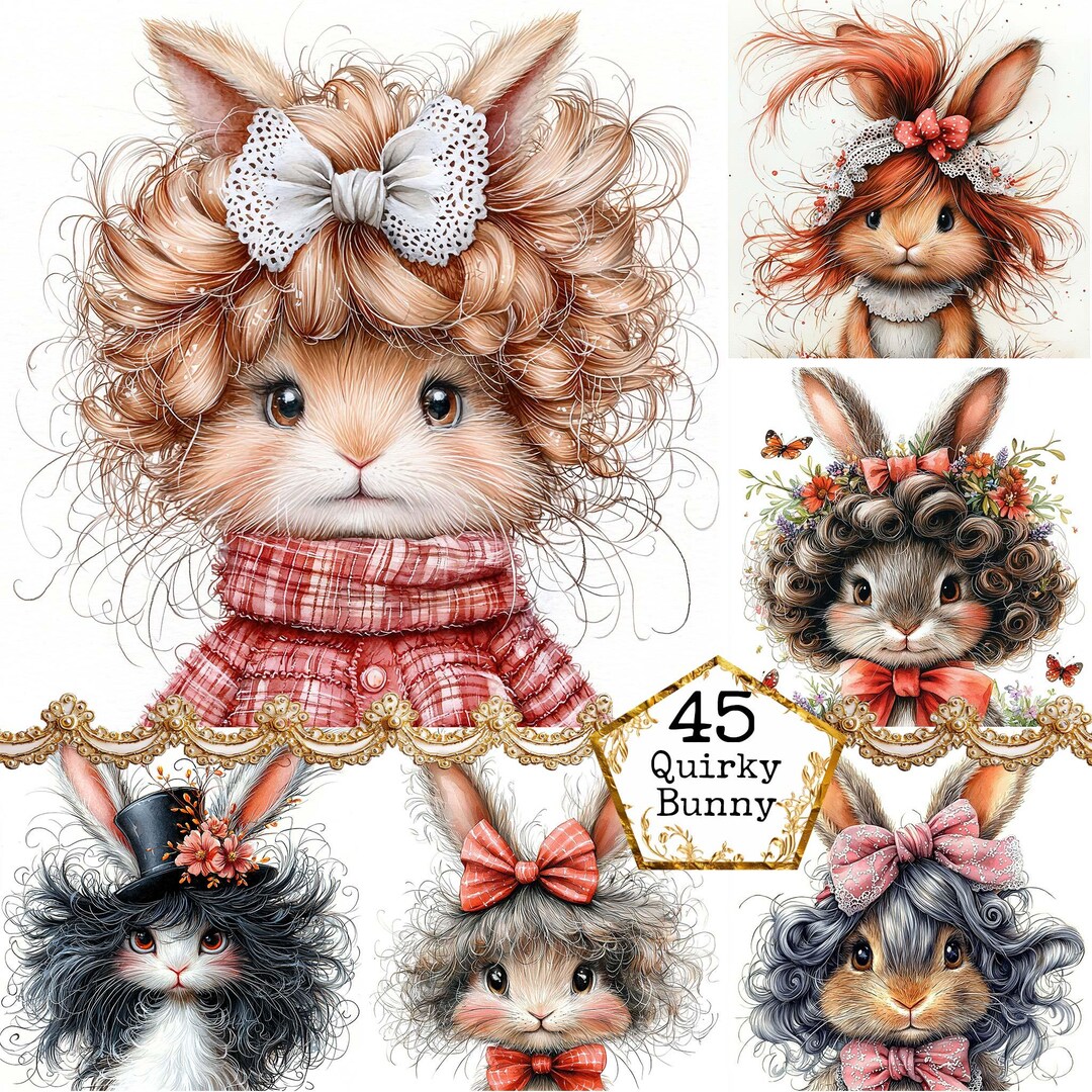 JPEG Watercolor Spring Rabbit Ears Clipart Bundle Cute Bunny Portrait ...