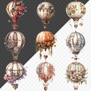 PNG Watercolor Floral Hot Air Balloons Vintage Clipart Watercolor ...