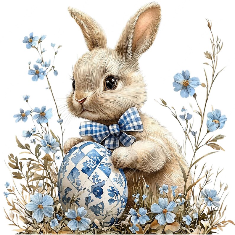 PNG + JPEG Watercolor Spring Rabbit Clipart Bundle Floral Rabbit Spring ...