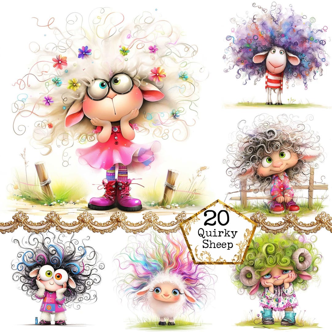 JPEG Whimsical Sheep Clipart Bundle Quirky Sheep Clipart Bundle Instant ...