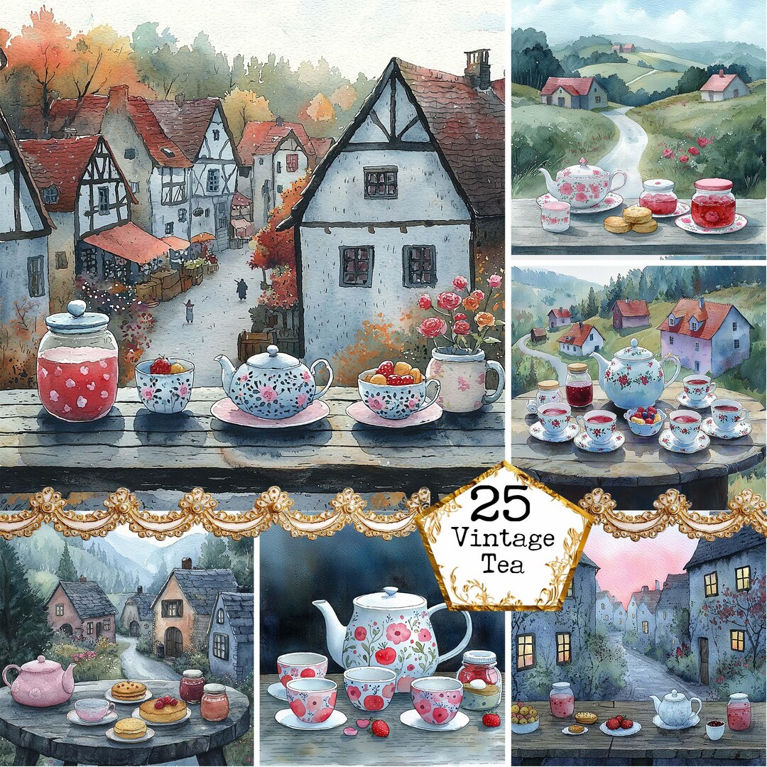 JPEG Tea Time Graphics Images Whimsical Still Nature Clipart Commercial ...