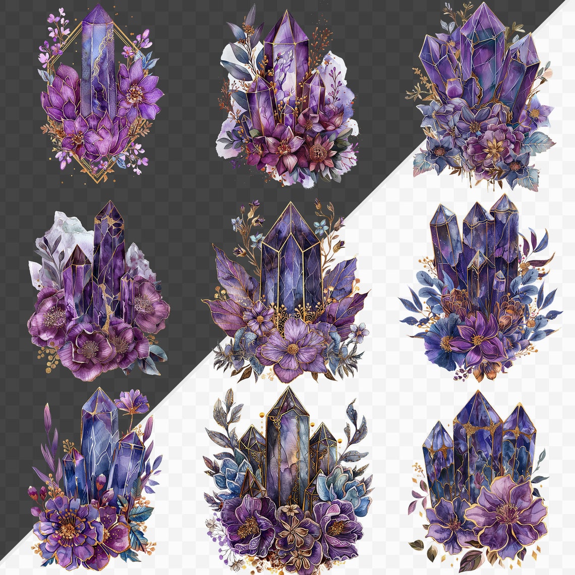PNG Crystals Gems Watercolor Clipart Geobe Clipart Bundle PNG ...
