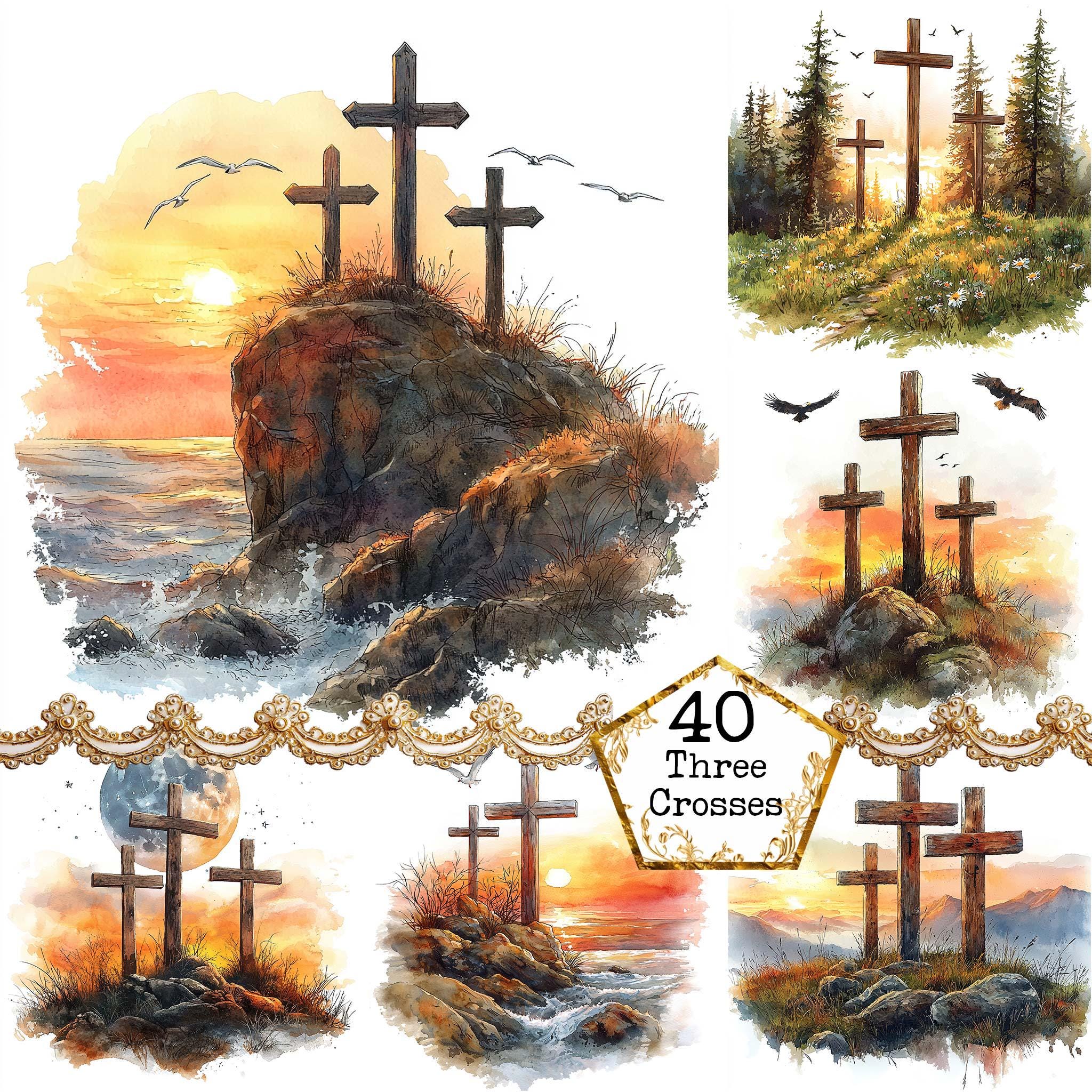 JPEG Watercolor Three Crosses Clipart Bundle Christian Clipart Religion ...