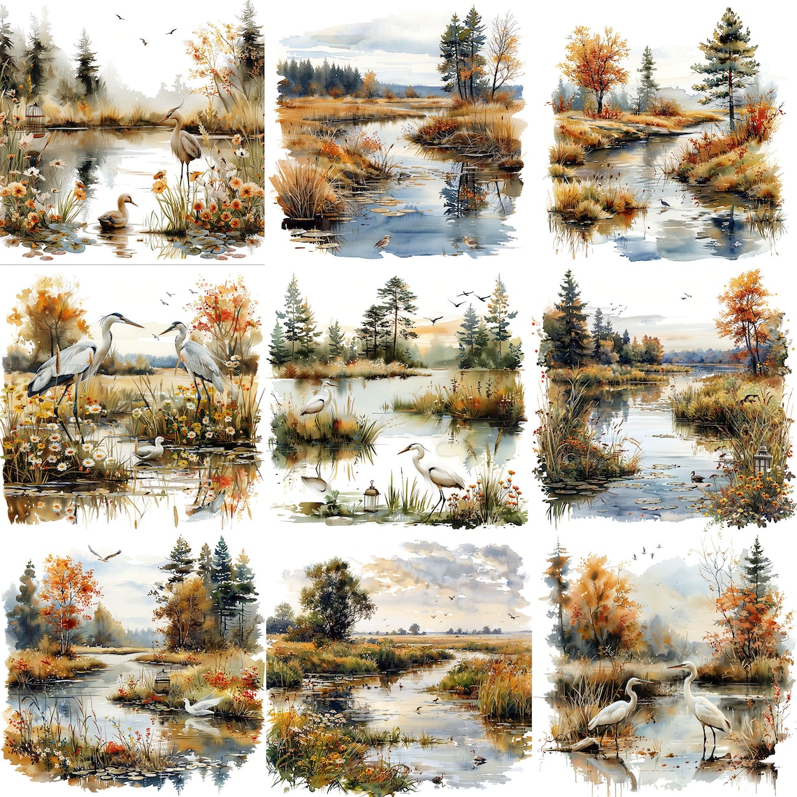 Wetland Clipart Bundle JPEG Lake Clipart Heron Clipart Instant Download ...