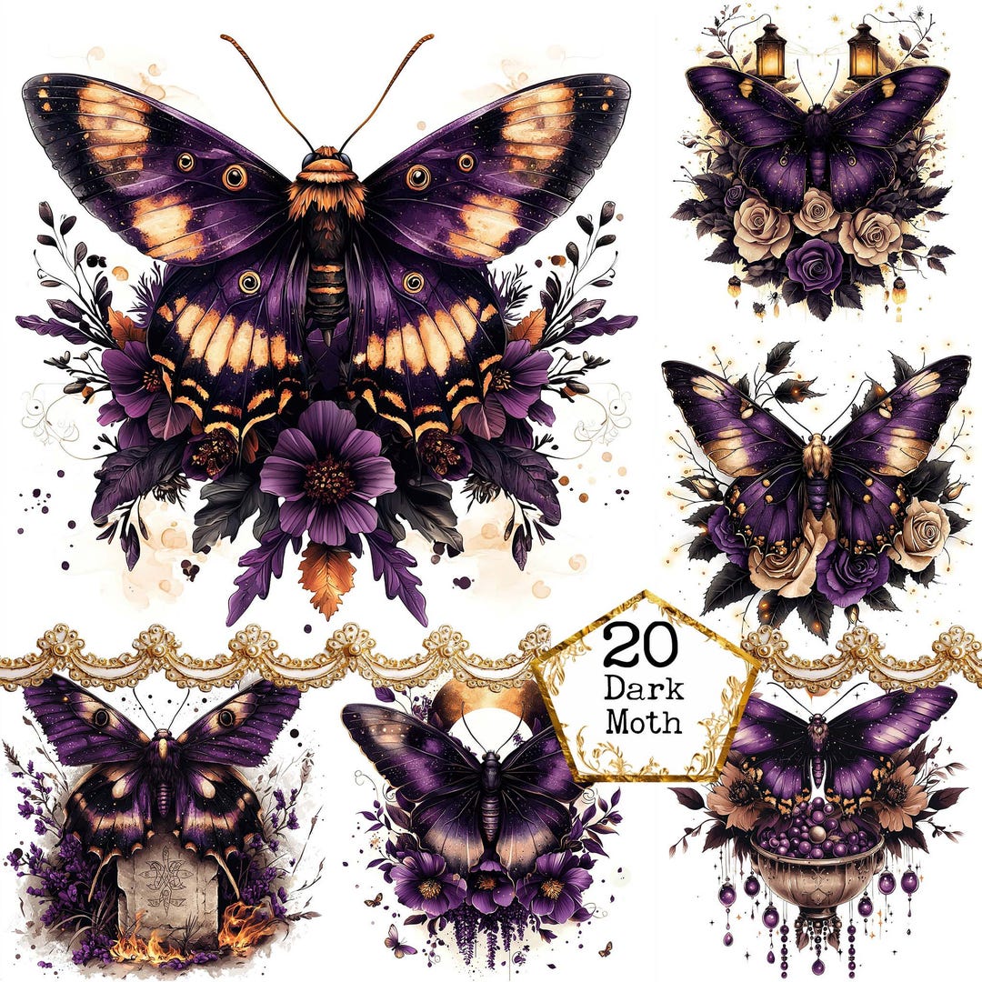 JPEG Gothic Moth Clipart Bundle Spooky Moth Mystical Moth Horror ...