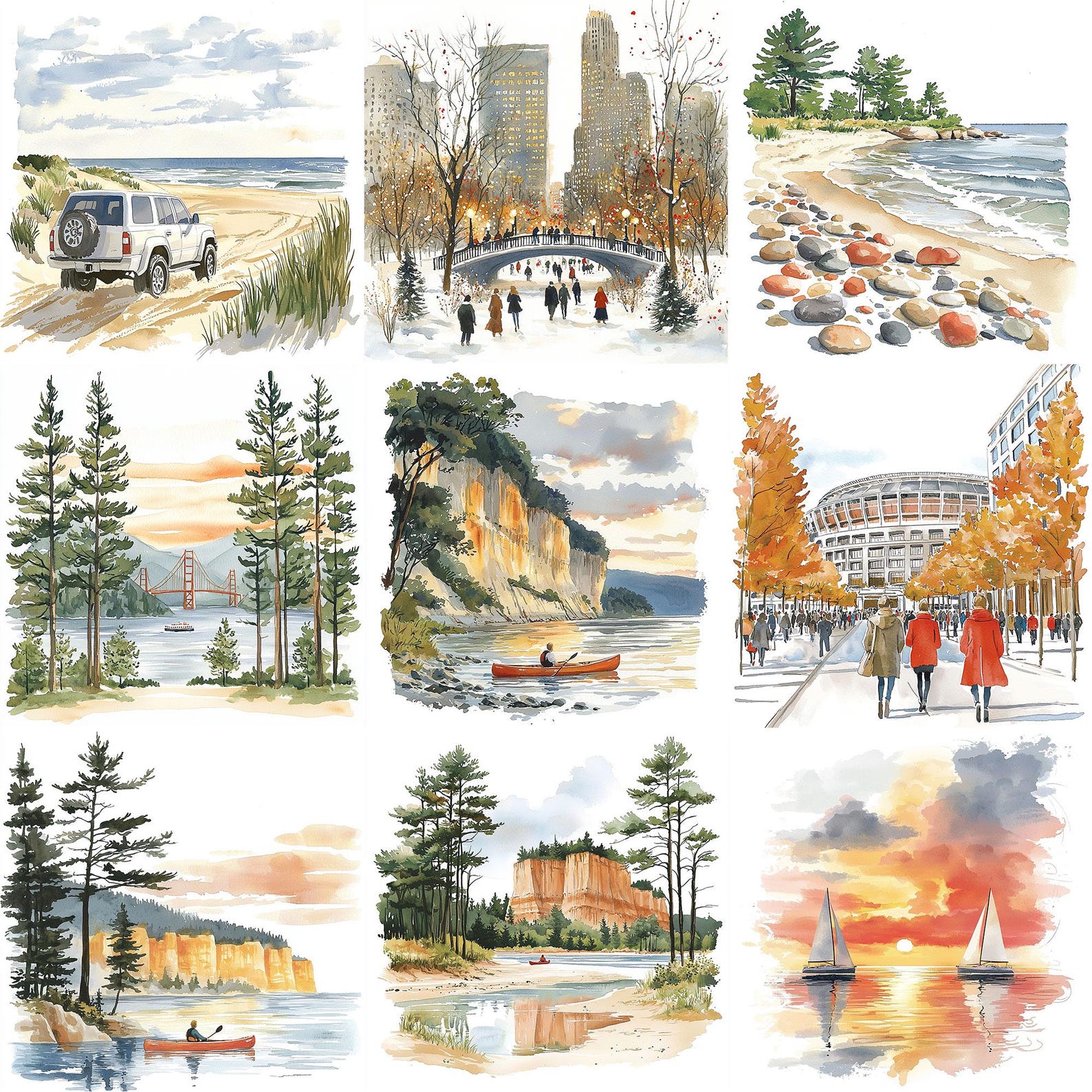 JPEG Watercolor Michigan Clipart Bundle USA Clipart City Clipart State ...
