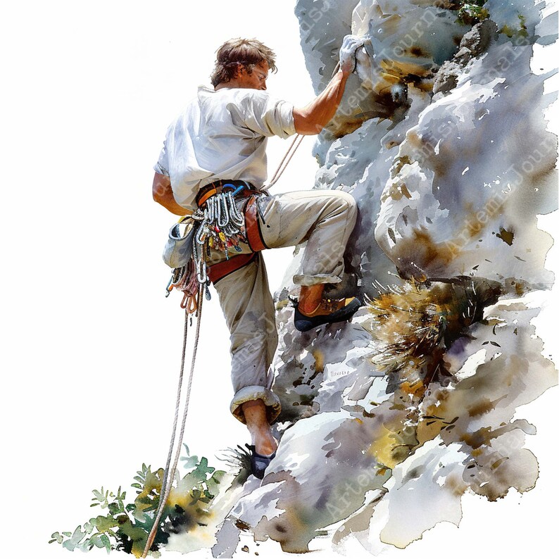Watercolor Mountain Climber Clipart Bundle JPEG Commercial Use ...