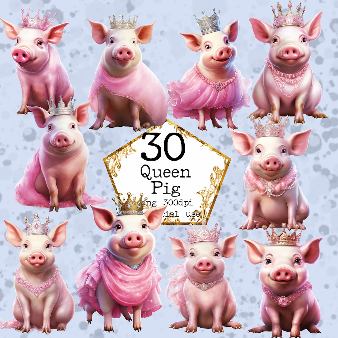 PNG Watercolor Pig Queen Clipart Bundle Fantasy Clipart Fairytale Pig ...