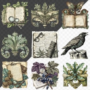 PNG BIG Vintage Ephemera Clipart Bundle Monochromatic Clipart ...