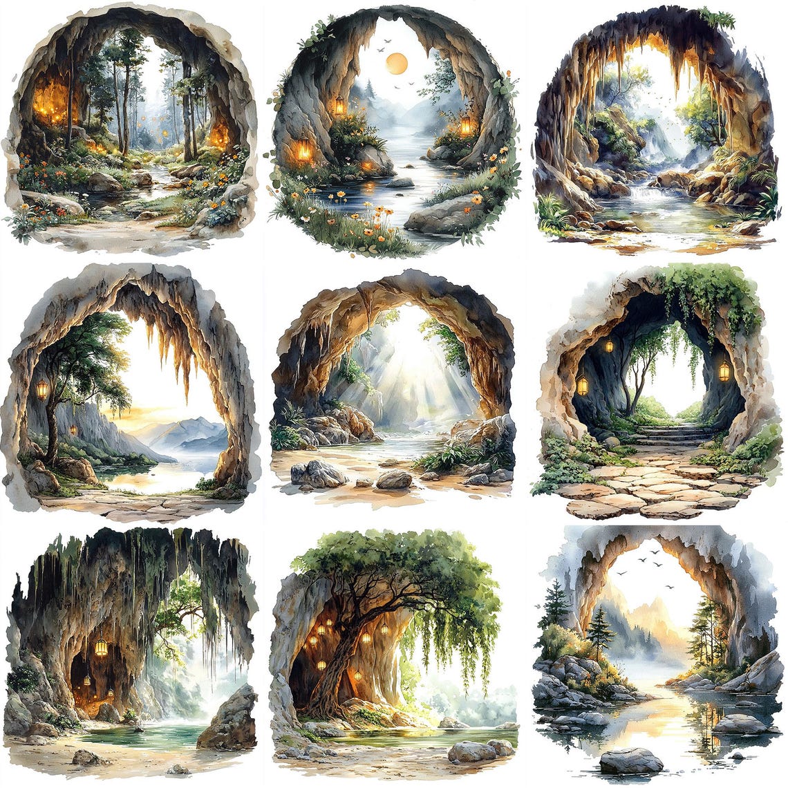 JPG Watercolor Crystal Caves Clipart Bundle Scary Clipart Horror ...