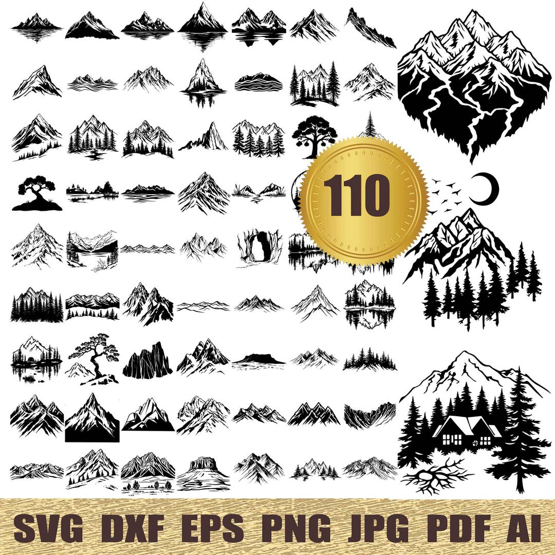 100 Mountain Svg, Dxf, Eps, Ai, Pdf, Jpg, Png MOUNTAIN SVG Bundle ...
