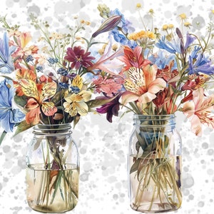 Flowers in a Jar Clipart Bundle PNG Wild Flowers Clipart Spring Clipart ...